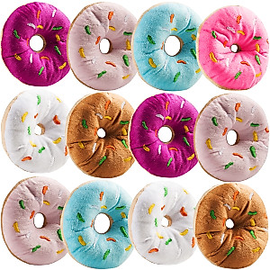 Bedwina Plush Donuts with Sprinkles - (Pack of 12) 1 Dozen Stuffed Donut Pillow Toy Party Favors, Donut Party Supplies Decorations and Stocking Stuffers for Kids