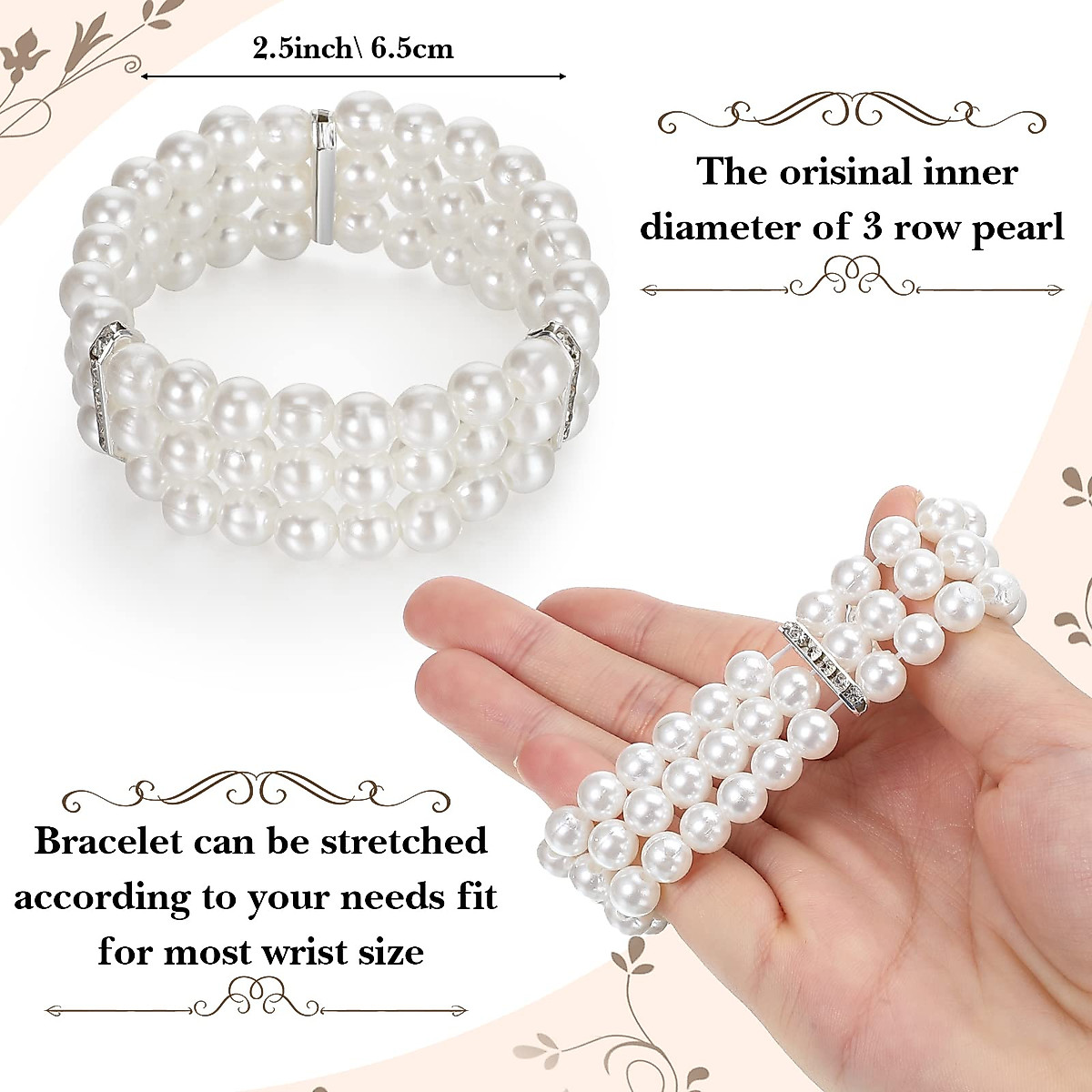 BBTO 4 Pieces Pearl Necklace Set for Women, 8 mm Round Shell Pearl Stunning Pearl Stretch Bracelet, Multi Strand Choker Necklace, Dangle Earrings Jewelry, Halloween Christmas Birthday Wedding Present