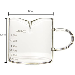 BCnmviku 2 Pack Double Spouts Measuring Triple Pitcher Milk Cup 75ML Espresso Shot Glasses Parts Clear Glass