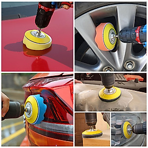 POLIWELL Car Headlight Restoration Kit, 3 Inch Car Polishing Sanding Discs Kit, 3 in Sandpaper Grit 320-5000 Headlights Sanding Sheets with 1/4” Shank Backing, Buffing Sponge Pads for Drill, 52 PCS