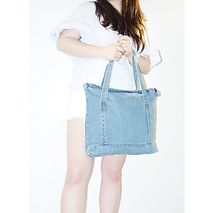 YunZh Denim Tote Bag Casual Style Lightweight Classic Retro Travel Shopper Shoulder Handbag