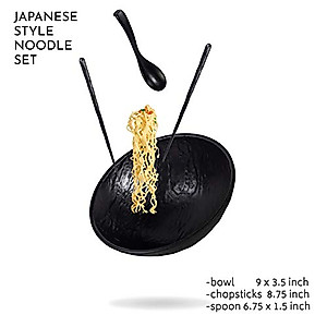 TERRA HOME Ramen Bowl Set with Chopsticks - Large Pho Bowls and Spoons Set Unbreakable Japanese Ramen Bowl - 6 Piece Matte Black Asian Noodle Bowls - 54 Ounce