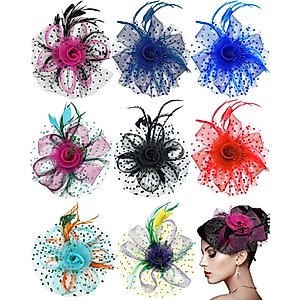 8 Pieces Fascinators Hats Tea Party Hats for Women Girls Flower Feathers Mesh Hat for Cocktail Party Church Wedding Christmas (Stylish Color)