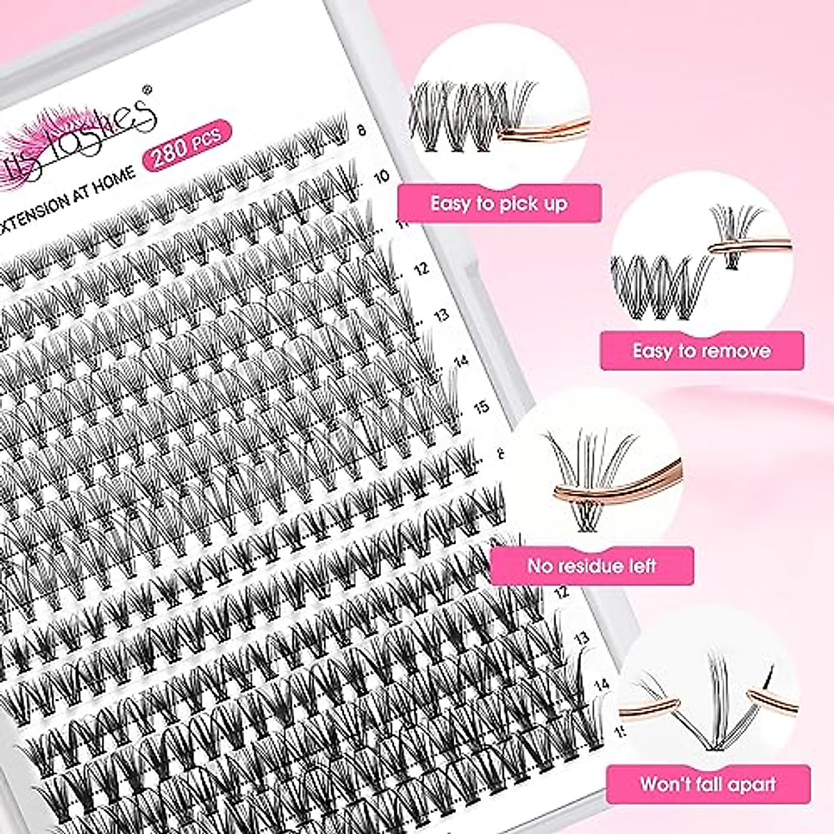 280 PCS Individual Lashes Cluster DIY Lash Clusters 10D 20D D Curl 8-15mm Cluster Lashes DIY Individual Eyelashes Lashes Wisps Reusable Soft Mini Cluster Eyelash Extensions at Home (10D/20D D 8-15mm)
