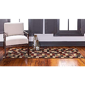 Unique Loom Barista Collection Modern, Rustic, Geometric, Squares, Urban, Warm Colors Area Rug, 2' 2" x 6' 0", Multi/Beige