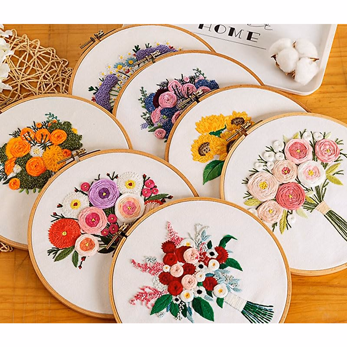 Easy Embroidery Kit for Beginners Adults and Kids 3 Sets Stamped Floral Embroidery Kit for Kids Cross Stitch Kit Funny Embroidery Starter Kit with Pattern Cross Stitch 3 Set (Bunch Flowers 3P)