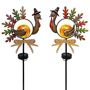 FORUP Solar Thanksgiving Yard Decorations, 41.3 Inch Outdoor Solar Garden Turkey Stake Lights, Metal Turkey Solar Yard Garden Stake Lights for Thanksgiving Outdoor Decorations