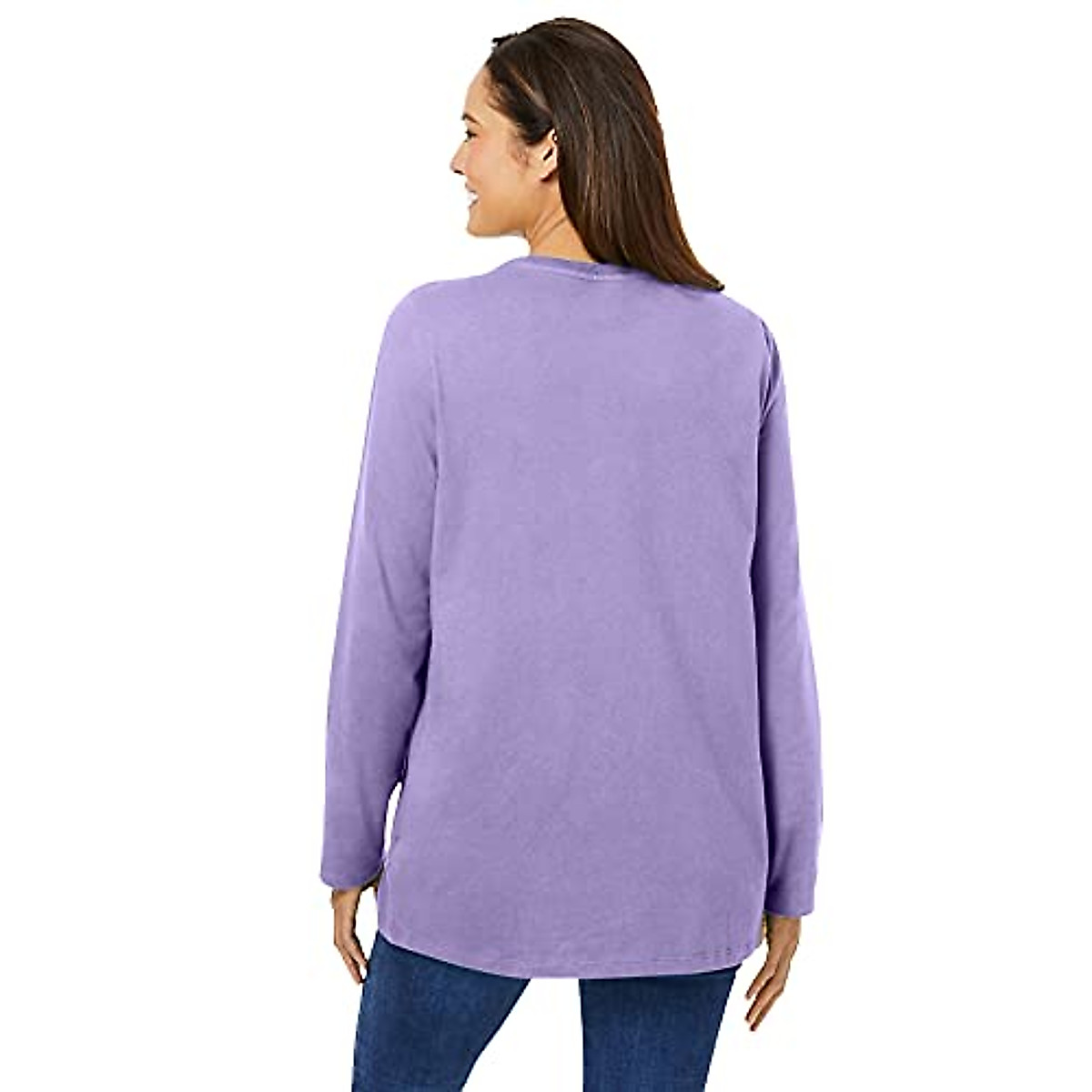 Woman Within Women's Plus Size Perfect Long-Sleeve Crewneck Tee Shirt - 3X, Black