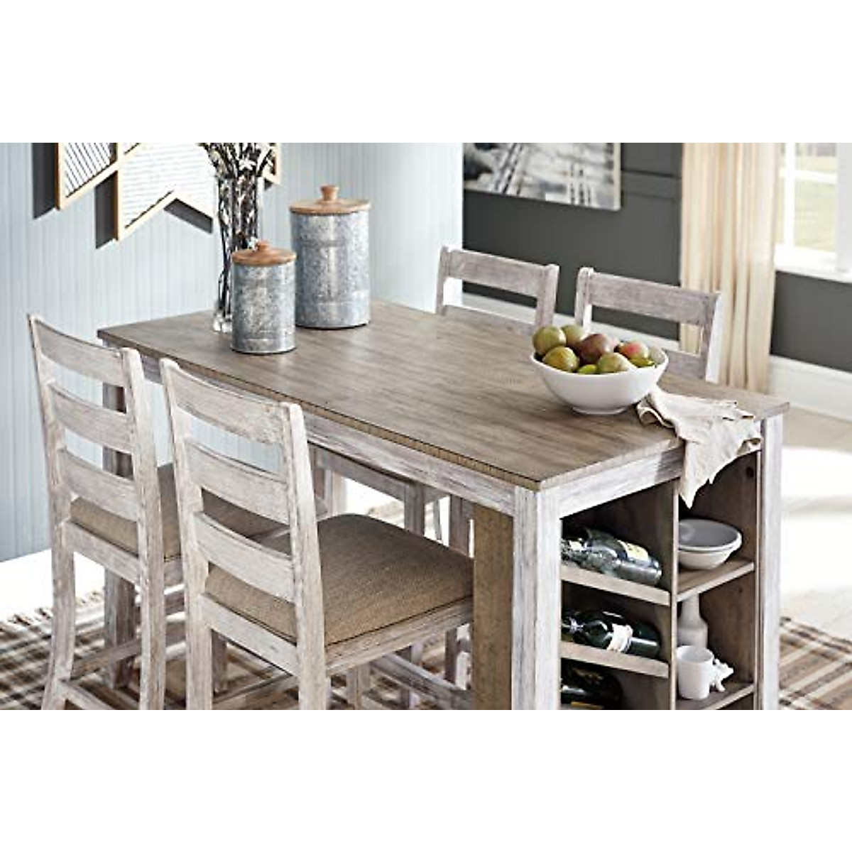 Signature Design by Ashley Skempton Farmhouse 36" Counter Height Dining Table with Storage & Wine Rack, Whitewash