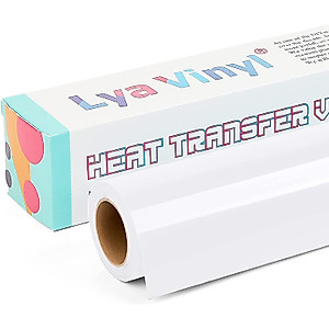 Lya Vinyl Heat Transfer Vinyl 12" x 10ft White Iron on Vinyl Roll for Cricut, Silhouette Cameo, Premium HTV for DIY Clothes, Bags, Shoes and Other Textiles
