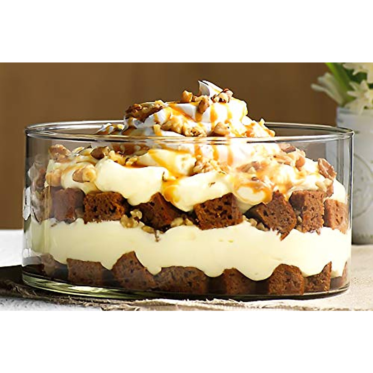 Large Glass Salad Bowl - Microwave & Dishwasher Safe - Centerpiece Serving Bowl - Mixing and Serving Dish - Clear Borosilicate Glass Fruit Bowl and Trifle Bowl, 100oz.