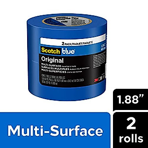 ScotchBlue Original Multi-Surface Painter's Tape, 1.88 Inches x 60 Yards, 2 Rolls, Blue, Paint Tape Protects Surfaces and Removes Easily, Multi-Surface Painting Tape for Indoor and Outdoor Use