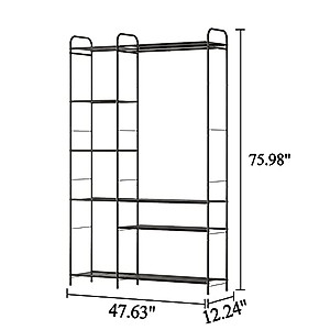 Wisdom Star Garment Rack with Shelves for Hanging Clothes, Free-Standing Clothes Rack with Shelves for Bedroom, Bathroom, Metal Clothes Racks for Hanging Clothes, Coats, Skirts, Shoes, Large, Black