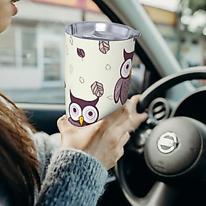 Owl Tree Branches Tumbler with Lid and Straw 20oz Stainless Steel Car Cup for Hot and Cold Drinks, Double Wall Insulated Travel Coffee Mug Reusable Drink Thermos Cup Birthday Gifts