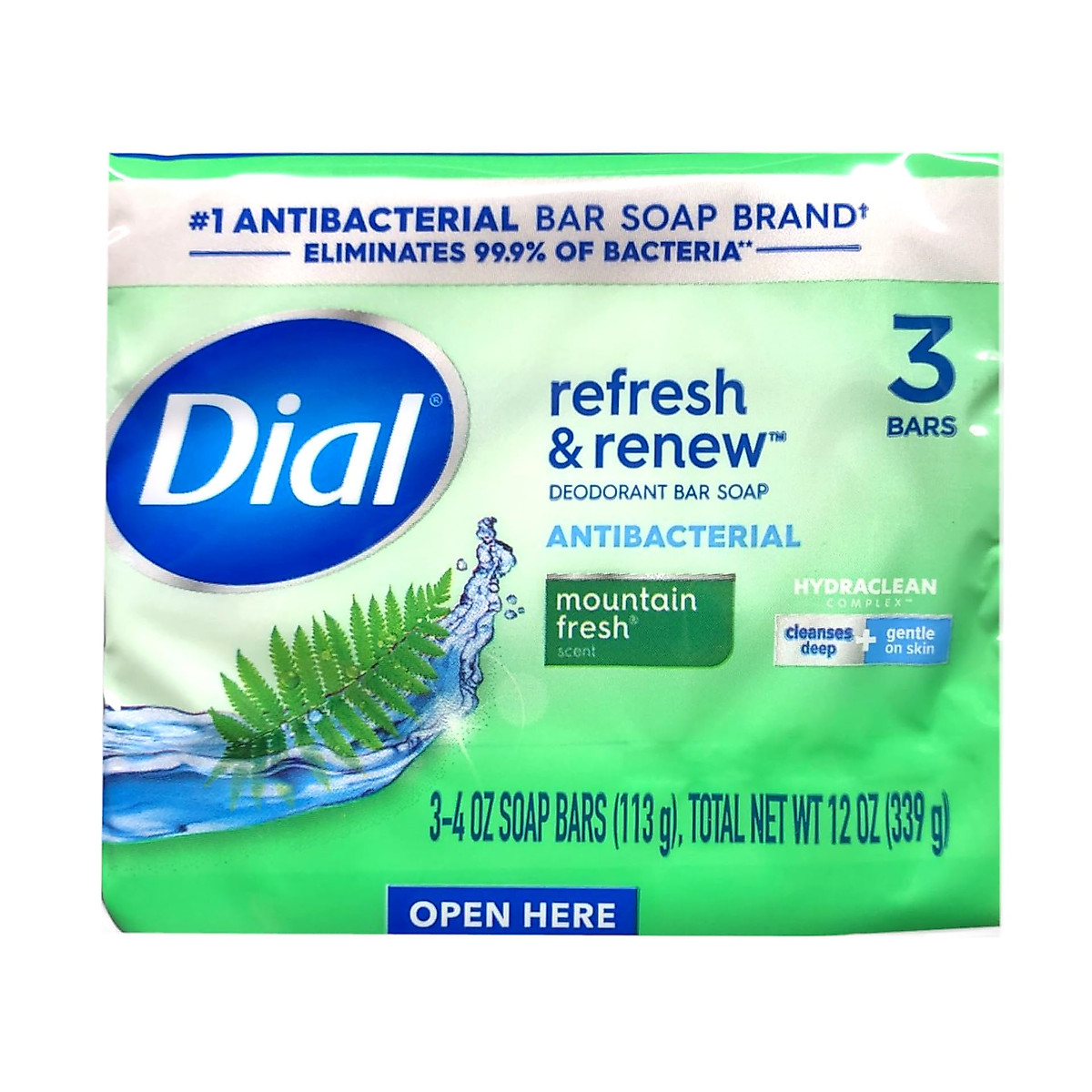 Dial Mountain Fresh Antibacterial Deodorant Bar Soap 3, 4 oz Soap Bars (Packs of 4)