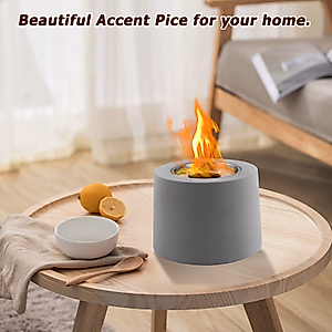 Tabletop Fire Pit, Rubbing Alcohol Fireplace Firepit Indoor Outdoor, Bio Ethanol Ventless Fire Pit, Mini Concrete Fire Bowl Clean Burning Real Flame for Patio Balcony