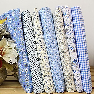 Gaweb Square Shape, Flower, Striped, Polka Dot Cotton Fabric,7Pcs 25x25cm Cotton Fabric Flower Polka Dot Bundle DIY Patchwork Quilt Cloth Purple (7pcs / Set)