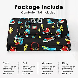 Duvet Cover Queen Size, 80S Cool Cute Retro Bedding Set with Zipper Closure for Kids and Adults, Red Neon Colorful Comforter Cover with 2 Pillow Shams for Bedroom Bed Decor