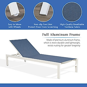 PATIO TREE 2 Pieces Patio Aluminum Chaise Lounges Outdoor Reclining Lounge Chairs with Adjustable Backrest，Navy