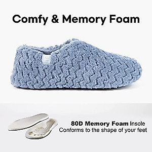 FamilyFairy Women's Memory Foam Slippers Lightweight Cozy Closed Back Slippers Washable House Shoes Indoor Outdoor Blue, 8-9