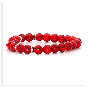 Xusamss Fashion 8MM Matte Agate Beads Bracelet Cross Elastic Bracelet(Red Turquoise)
