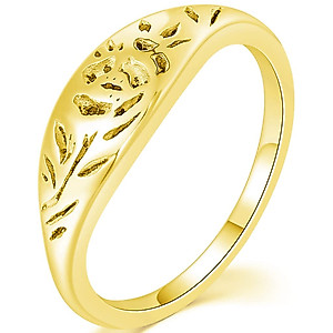 Jude Jewelers Stainless Steel Classic Dainty Plain Floral Style Wedding Engagement Promise Statement Anniversary Ring (Gold, 7)