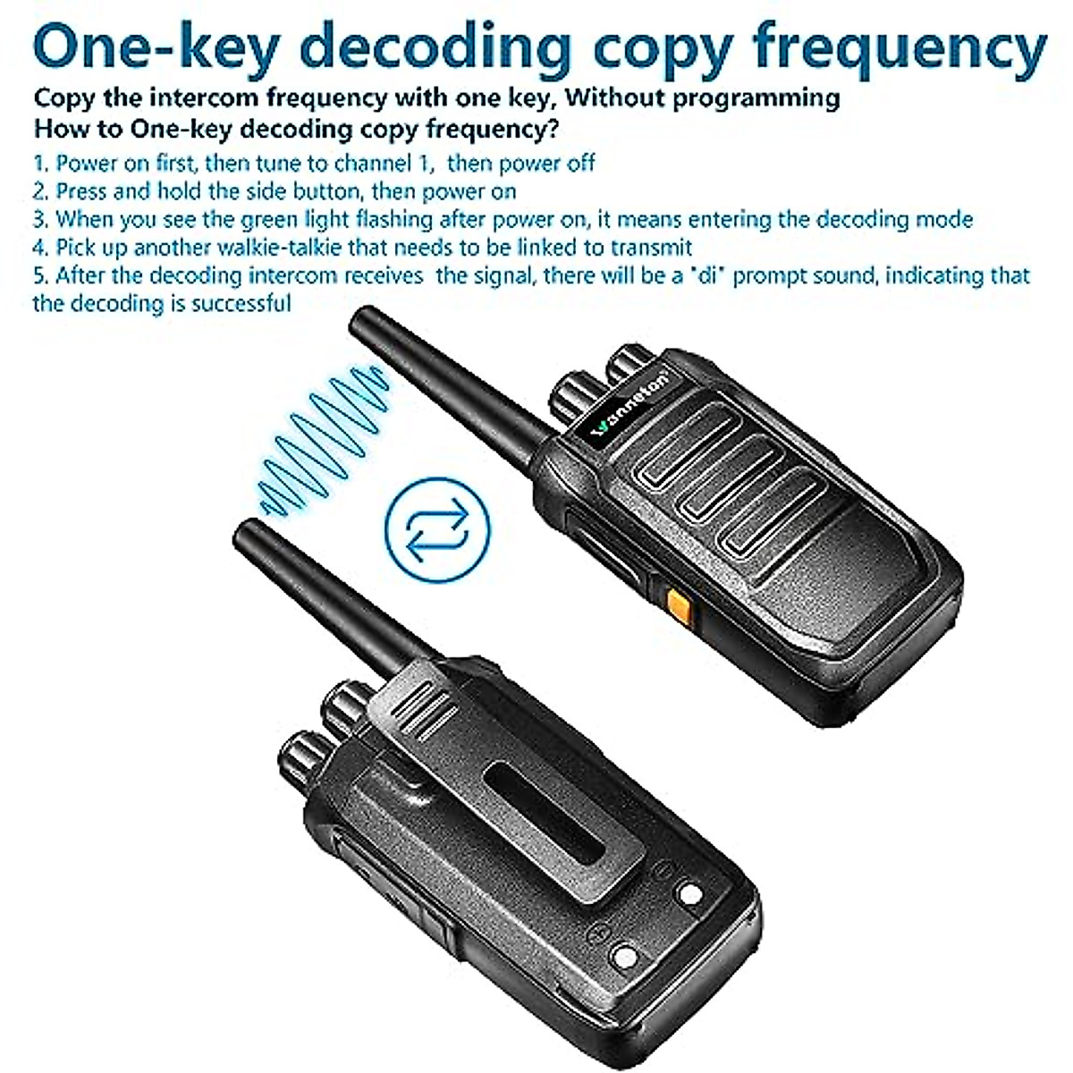 Wanneton F1 GMRS walkie talkies for Adults Long Range,One-Key decoding Copy Frequency, Compatible with Most Portable Handle Two Way radios,16 CH, 205 Privacy Codes, VOX, Scan, programmable(2 Pack)