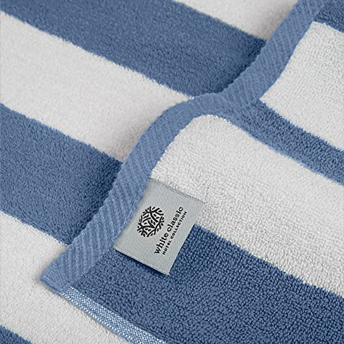 White Classic Beach Towels Oversized Cabana Stripe Cotton Bath Towel Large - Luxury Plush Thick Hotel Swim Pool Towels for Adults Super Absorbent Quick Dry - 35x70 Light Blue [2 Pack]