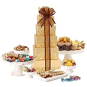 Broadway Basketeers Gourmet Food Gift Basket Tower Snack Gifts for Women, Men, Families, College – Delivery for Holidays, Appreciation, Thank You, Congratulations, Corporate, Get Well Soon Care Package