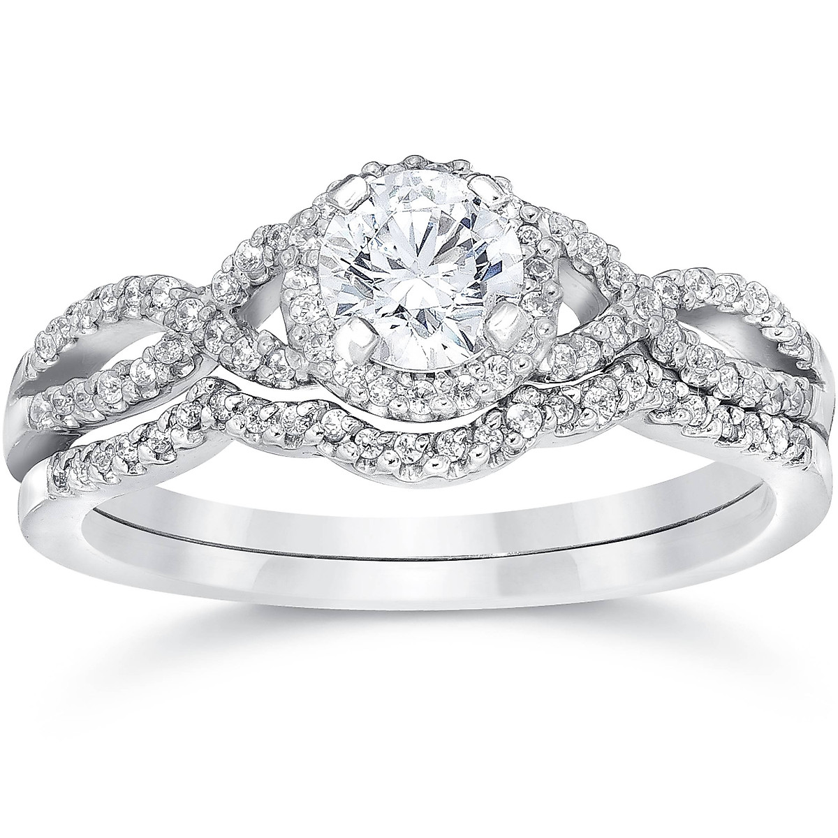 1/2 Ct Diamond Engagement Infinity Wedding Ring Set 14k White Gold - Size 5