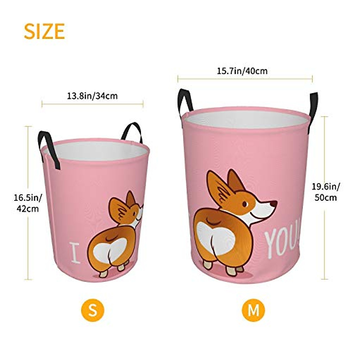 FeHuew I Love You Corgi Bun Collapsible Laundry Basket with Handle Waterproof Fabric Hamper Laundry Storage Baskets Organizer Large Bins for Dirty Clothes,toys,Bathroom