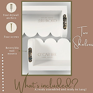 White Floating Shelves for Wall Kids - Scalloped Shelves Set of 2 - Wood Nursery Book Shelves - Preassembled Baby Bookshelf - Cloud Shelves for Nursery - Toddler Bookshelf for Nursery Bookshelf