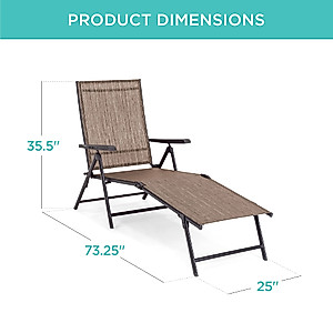 Best Choice Products Set of 2 Outdoor Patio Chaise Lounge Chair Adjustable Reclining Folding Pool Lounger for Poolside, Deck, Backyard w/Steel Frame, 250lb Weight Capacity - Brown