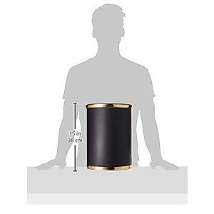 Kraftware Sophisticates Black/Polished Gold Brass Waste Basket with 3/4-Inch Bands and Brass Bumper