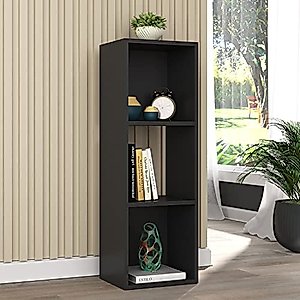 FALKK Furniture 3-Tier Shelf – Natural Wood 3-Shelf Bookcase – Modern and Minimalist 3-Tiered Bookshelf for Living Room, Bedroom, Office – Made with Sustainable Reforestation Wood (Black)