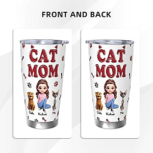 Cat Mom Tumbler,Personalized Insulated Tumbler with Women and Cat Cartoon Design,Custom Stainless steel Cup,Birthday Mothers Day Gift