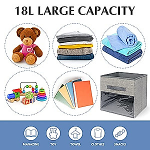 WWW 11 Inch Fabric Cube Organizer, 2 Packs Foldable Cube Storage Bins Basket, Closet Organizers Box, Home Organizers with Window and Handle for Shelves, Closet, Kallax, Office (Grey)