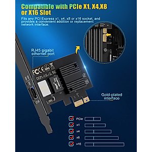 2.5GBase-T PCI Express Gigabit Network Card for Gaming, Streaming, 2.5G/1G/100Mbps PCIe Ethernet Network Adapter RJ45 LAN Controller for PC, Support Windows 10/11, Standard & Low-Profile Brackets