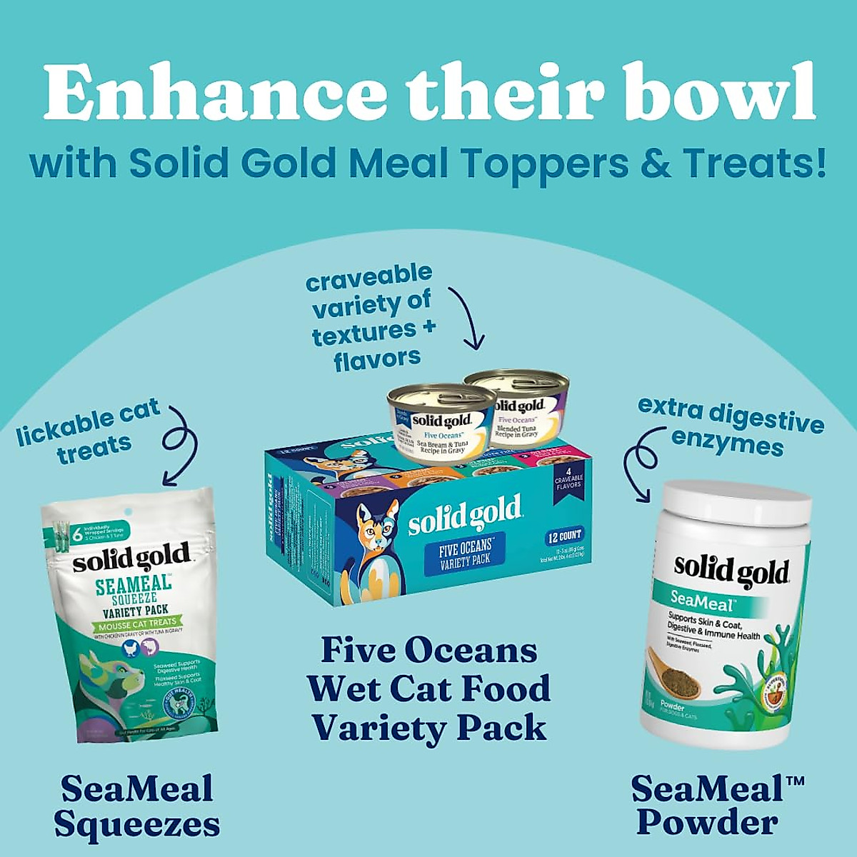 Solid Gold NutrientBoost Meal Topper for Cats - High Protein Crunchy Cat Treats Rich in Vitamins Minerals and Amino Acids - 1 Pound