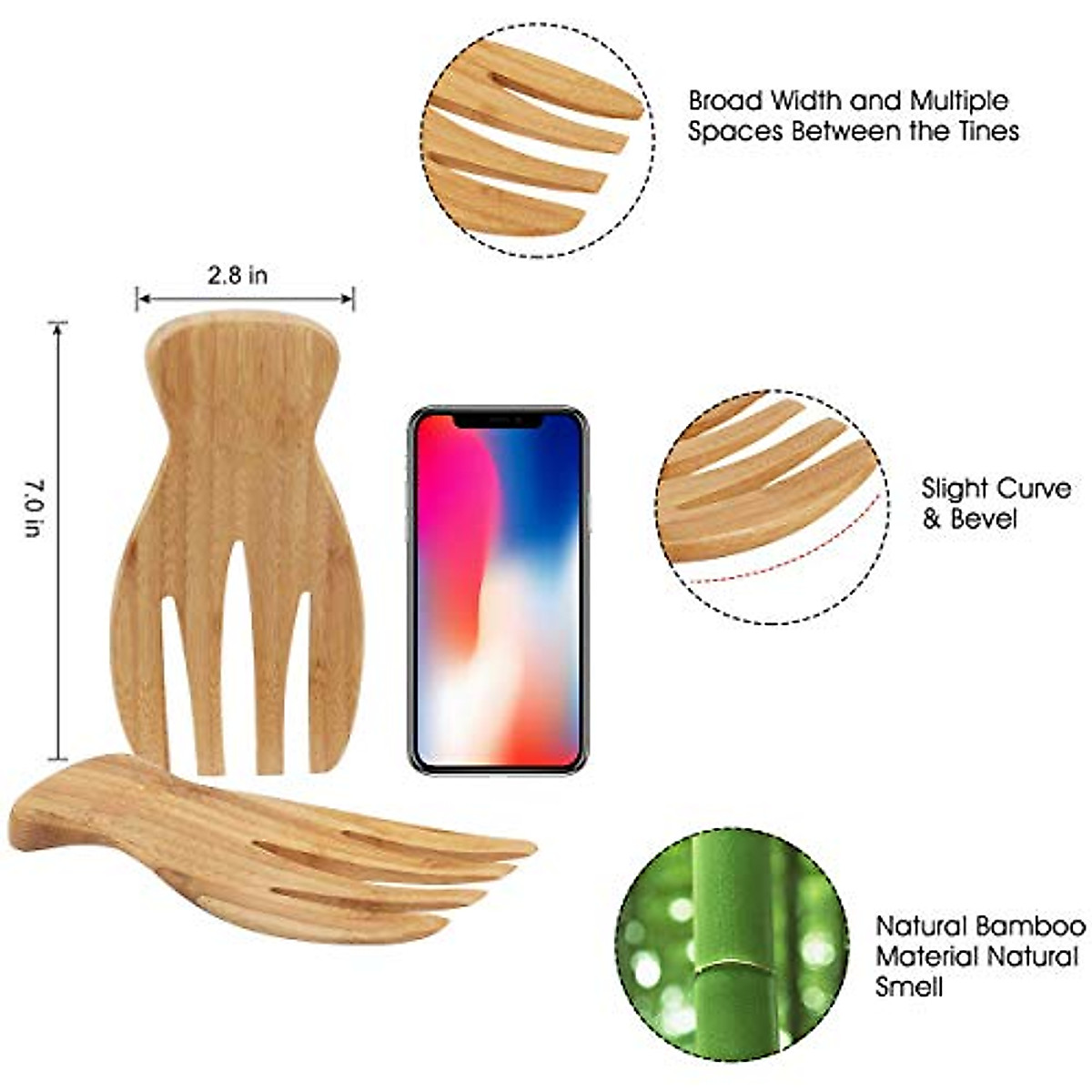 Salad Servers Bamboo Serving Tosser Server Claws Wooden Server Claws Stylish Design Best for Serving Salad, Pasta, Fruit On Your Kitchen Counter Pack of 2