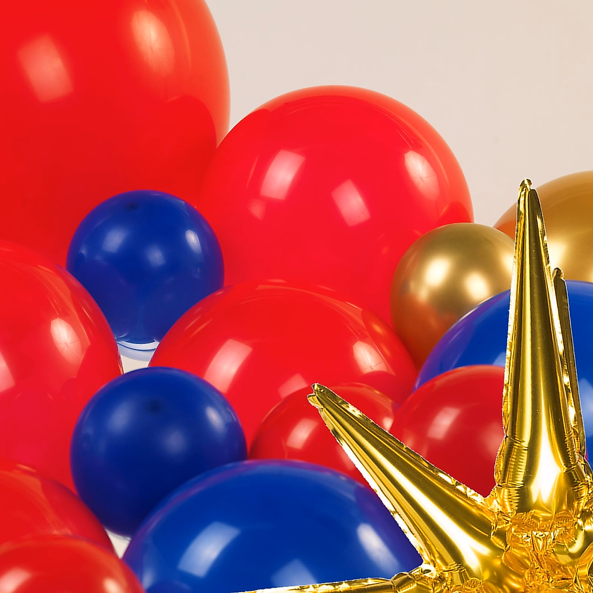 Red Blue Gold balloon garland Arch Kit 145pcs with long Balloons mylar Starburst Crown balloon For Spider Hedgehog superhero birthday theme party Cartoon Baby Shower video game decorations