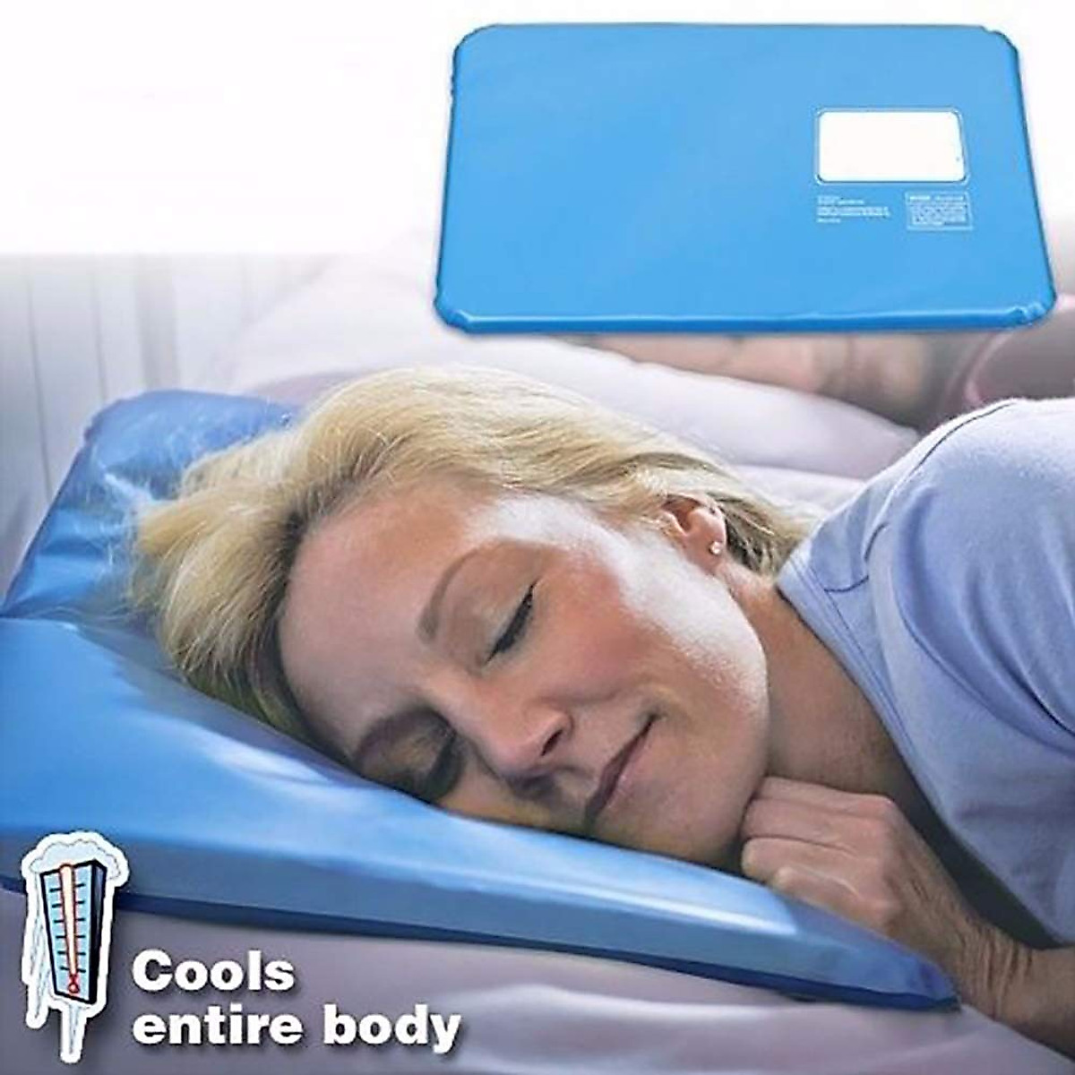 Summer Cooling Pillow Multi Functional Cool Pad Breathable Health Ice Pad for Home Office Car Travel Flocking PVC Blue (Sky-Blue)