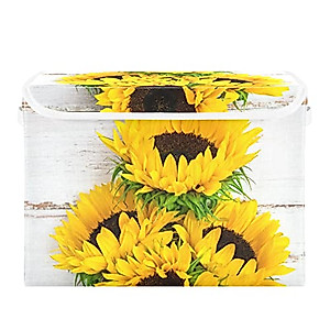 innewgogo Sunflowers Storage Bins with Lids for Organizing Foldable Storage Box With Lid with Handles Oxford Cloth Storage Cube Box for Books