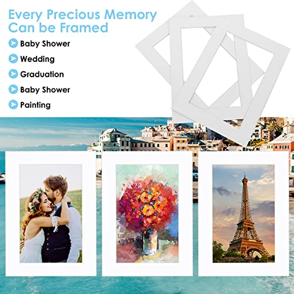 Abeillo 15 Pack White Pre-Cut 5x7 Picture Mat, Acid-Free, Frame Mattes for 4x6 Pictures Display Photo Frame Mat with Core Bevel Cut Mat Board Show Kit for Photos, Prints, Artworks