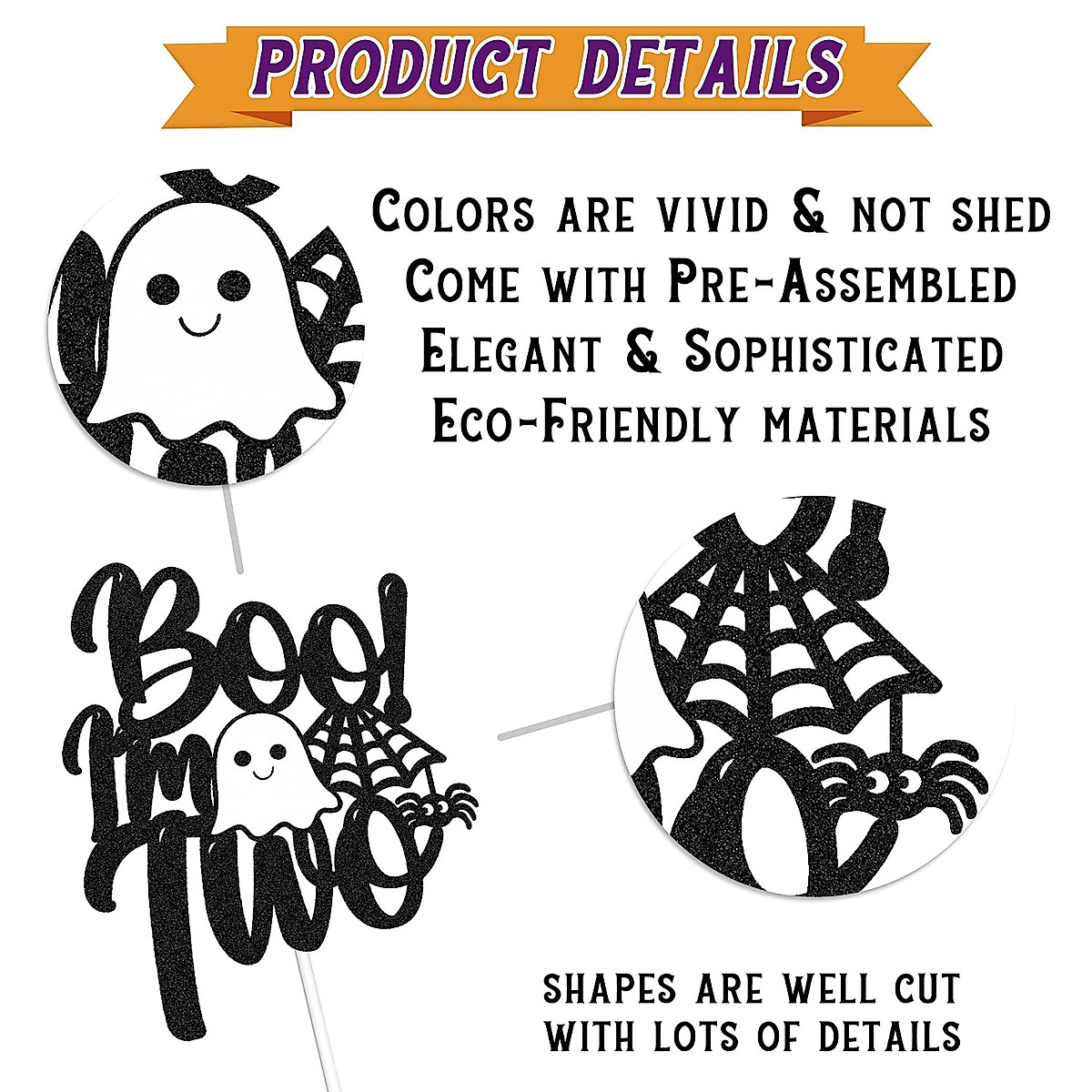 Levvcirki Boo I’m Two Cake Topper Halloween 2nd Cake Decoration for Boy Girl Halloween Ghost Spider Bat Theme Second Happy Birthday Party Décor Supplies