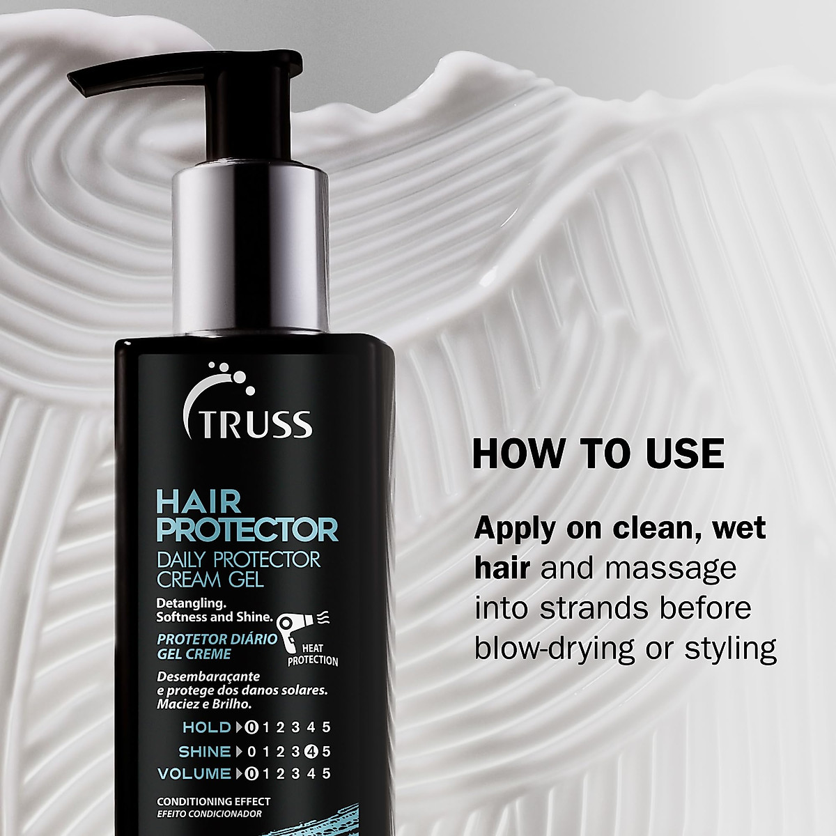 TRUSS Hair Protector - Powerful Heat Protectant + Blowout Cream - Easy-to-Use Blow Dryer + Detangler Spray with Strong Thermal Protection for Hair - Smoothing Anti Frizz Blow Dry Cream - (240 ml)