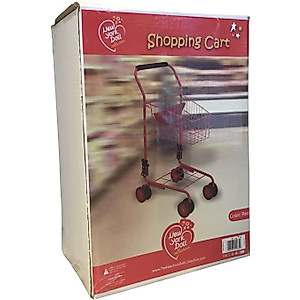 The New York Doll Collection Toy Shopping Cart for Kids and Toddler - Includes Food - Folds for Easy Storage - with Sturdy Metal Frame (Red)