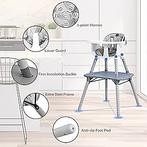 HONEY JOY 5-in-1 High Chair, Convertible Highchair for Babies and Toddlers/Kids Chair Table Set/Booster Seat/Infant Feeding Chair w/Safety Harness, PU Leather Cushion & Removable Food Tray (Gray)
