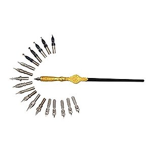 Gullor Calligraphy Pens Set - Dip Pen Handcrafted Calligraphy Set with 18 Nibs, Gold