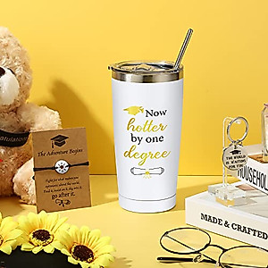 Karenhi 3 Pcs Graduation Gift Set Includes Class of 2023 Stainless Steel Tumbler with Lid, Straw Graduation Gift Keychain Graduation Bracelet Set Adjustable Compass Bracelet for School (Now Hotter)